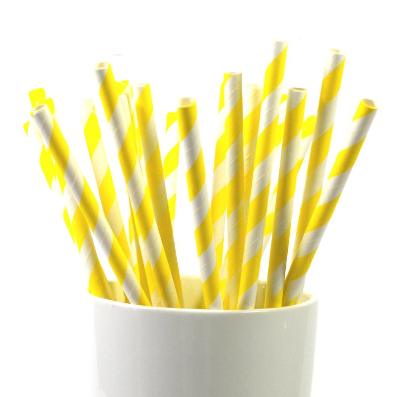 Frau WUNDERVoll® PAPIERSTROHHALME GELB, STREIFEN / Strohhalm, Trinkha ...