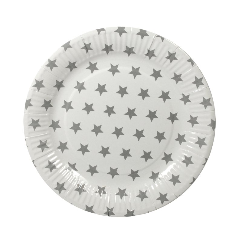Frau WUNDERVoll® PAPPTELLER, GRAUE STERNE, 23 cm / Einwegteller, Papi ...